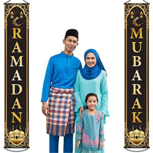 Eid Mubarak Banner Ramadan Mubarak Door Sign Hanging Banners Decoration Set for Ramadan Themed Party Indoor and Outdoor Party Supplies Decorations