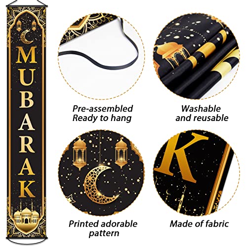 Eid Mubarak Banner Ramadan Mubarak Door Sign Hanging Banners Decoration Set for Ramadan Themed Party Indoor and Outdoor Party Supplies Decorations