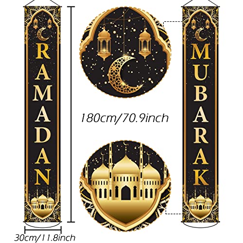 Eid Mubarak Banner Ramadan Mubarak Door Sign Hanging Banners Decoration Set for Ramadan Themed Party Indoor and Outdoor Party Supplies Decorations