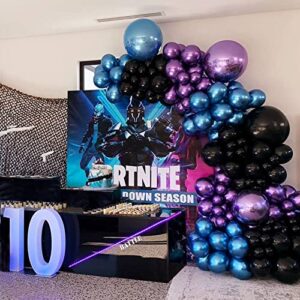 metallic chrome blue purple black balloon garland arch kit-small&large black chrome blue purple compatible with video game party, birthday party, baby shower