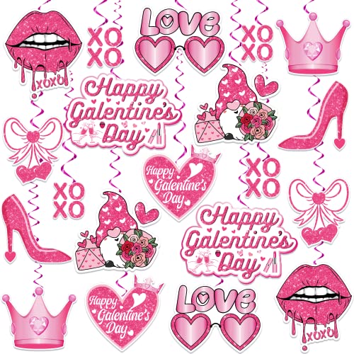 Happy Galentines Day Decorations Hanging Swirls,40 Pcs Galentines Day Decorations Kit,NO-DIY Galentines Day Party Supplies,Pink Purple Galentines Decor for XOXO Love Romantic Party Decorations cocomigo