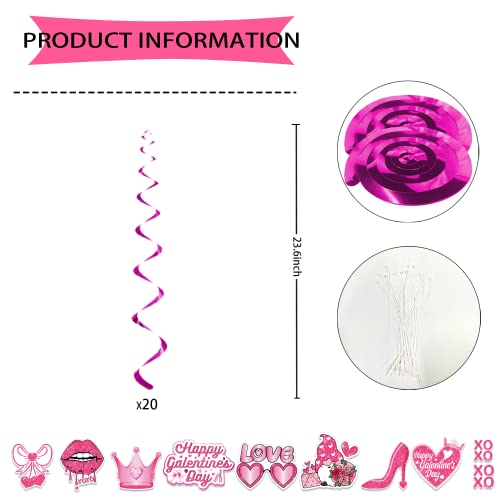 Happy Galentines Day Decorations Hanging Swirls,40 Pcs Galentines Day Decorations Kit,NO-DIY Galentines Day Party Supplies,Pink Purple Galentines Decor for XOXO Love Romantic Party Decorations cocomigo