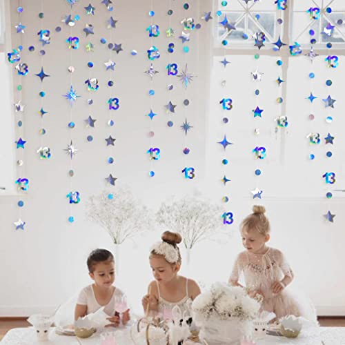 Iridescent 13th Birthday Decorations Number 13 Circle Dot Twinkle Star Garland Metallic Hanging Streamer Bunting Banner Backdrop Girls 13 Year Old Birthday Thirteen Official Teenager Party Supplies