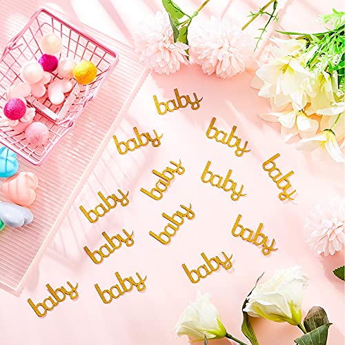 200 Pieces Gold Baby Confetti Gold Foiled Baby Shower Table Scatter Confetti Gender Reveal Party Table Confetti Double -Side Glitter Baby Paper Confetti for Baby Shower Gender Reveal Party Decor