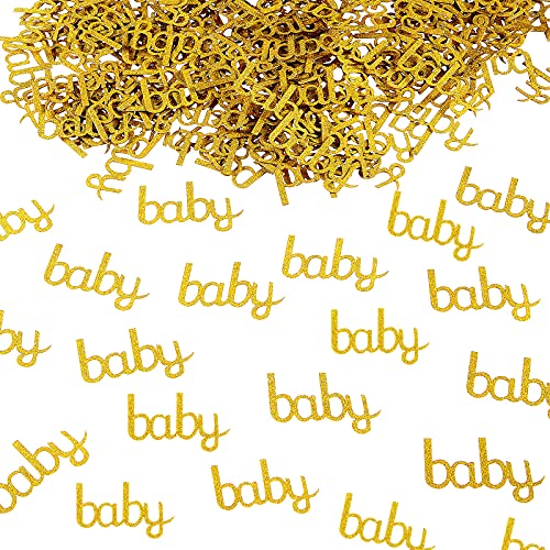 200 Pieces Gold Baby Confetti Gold Foiled Baby Shower Table Scatter Confetti Gender Reveal Party Table Confetti Double -Side Glitter Baby Paper Confetti for Baby Shower Gender Reveal Party Decor