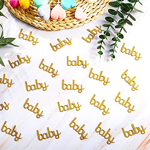 200 Pieces Gold Baby Confetti Gold Foiled Baby Shower Table Scatter Confetti Gender Reveal Party Table Confetti Double -Side Glitter Baby Paper Confetti for Baby Shower Gender Reveal Party Decor