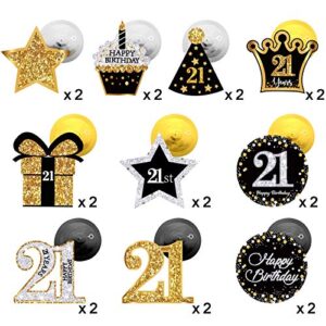 30 Pieces 21st Birthday Party Decorations, 21st Birthday Party Decorative Cards and Hanging Swirls Ceiling Decorations Shiny Celebration Hanging Swirls Decorations for 21st Birthday Party Supplies