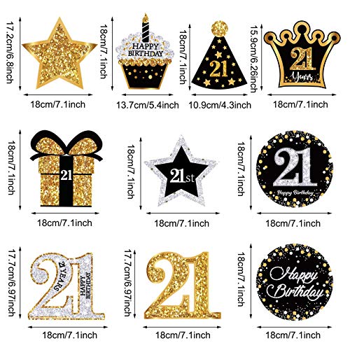 30 Pieces 21st Birthday Party Decorations, 21st Birthday Party Decorative Cards and Hanging Swirls Ceiling Decorations Shiny Celebration Hanging Swirls Decorations for 21st Birthday Party Supplies