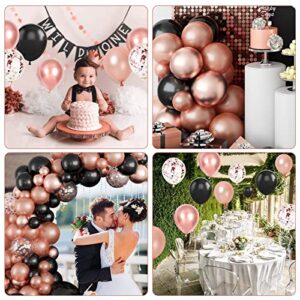 GREMAG Black and Rose Gold Balloon Arch, 107PCS Black Balloons Garland Kit with Pearl Metallic Confetti Rose Gold Various Size Balloons, for Graduation Baby Shower Birthday Party Wedding Decorations