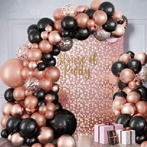 GREMAG Black and Rose Gold Balloon Arch, 107PCS Black Balloons Garland Kit with Pearl Metallic Confetti Rose Gold Various Size Balloons, for Graduation Baby Shower Birthday Party Wedding Decorations