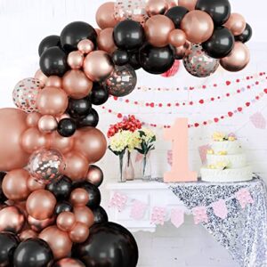 GREMAG Black and Rose Gold Balloon Arch, 107PCS Black Balloons Garland Kit with Pearl Metallic Confetti Rose Gold Various Size Balloons, for Graduation Baby Shower Birthday Party Wedding Decorations