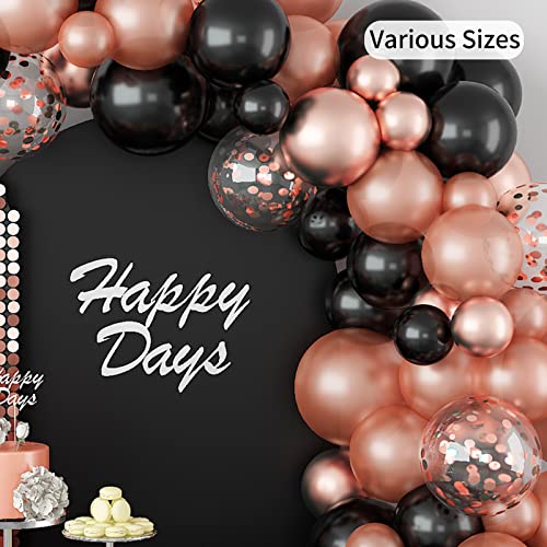 GREMAG Black and Rose Gold Balloon Arch, 107PCS Black Balloons Garland Kit with Pearl Metallic Confetti Rose Gold Various Size Balloons, for Graduation Baby Shower Birthday Party Wedding Decorations