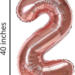 40 Inch Rose Gold Jumbo 2 Number Balloons Huge Giant Balloons Foil Mylar Number Balloons for Birthday Party,Wedding, Bridal Shower Engagement Photo Shoot, Anniversary (Rose Gold,Number 2)