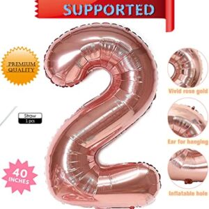 40 Inch Rose Gold Jumbo 2 Number Balloons Huge Giant Balloons Foil Mylar Number Balloons for Birthday Party,Wedding, Bridal Shower Engagement Photo Shoot, Anniversary (Rose Gold,Number 2)