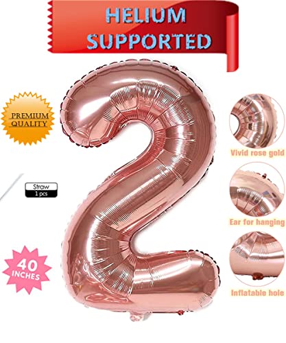 40 Inch Rose Gold Jumbo 2 Number Balloons Huge Giant Balloons Foil Mylar Number Balloons for Birthday Party,Wedding, Bridal Shower Engagement Photo Shoot, Anniversary (Rose Gold,Number 2)