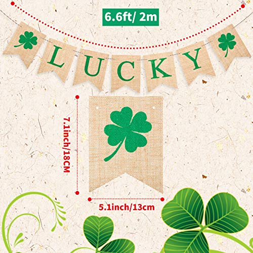 St. Patrick's Day Lucky Burlap Banner Bunting Hanging Garland with Green String Lights Rustic Shamrock Banner for St. Patrick's Day Decoration Supplies