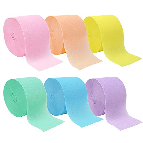 NPI Crepe Paper Party Garland Streamers - 81 Feet Length x 1.75 Inch Width (6-Count, Pastel Rainbow Combo) 1.0 Count