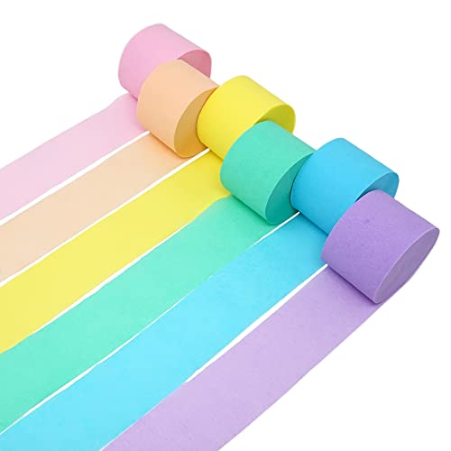 NPI Crepe Paper Party Garland Streamers - 81 Feet Length x 1.75 Inch Width (6-Count, Pastel Rainbow Combo) 1.0 Count