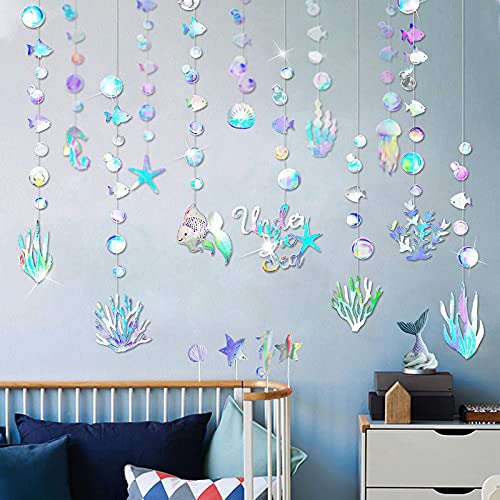 Iridescent Under The Sea Party Garland Decoration for Mermaid Birthday Party Decorations Ocean Theme Banner Streamer Backdrop for Baby Shower Party Supplies