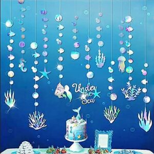 Iridescent Under The Sea Party Garland Decoration for Mermaid Birthday Party Decorations Ocean Theme Banner Streamer Backdrop for Baby Shower Party Supplies