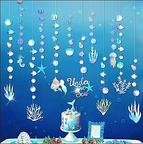 Iridescent Under The Sea Party Garland Decoration for Mermaid Birthday Party Decorations Ocean Theme Banner Streamer Backdrop for Baby Shower Party Supplies