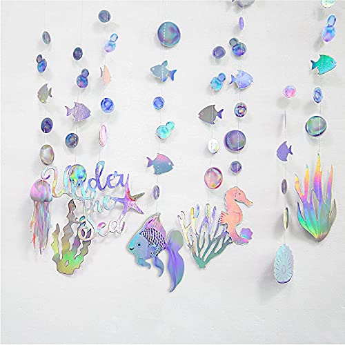 Iridescent Under The Sea Party Garland Decoration for Mermaid Birthday Party Decorations Ocean Theme Banner Streamer Backdrop for Baby Shower Party Supplies