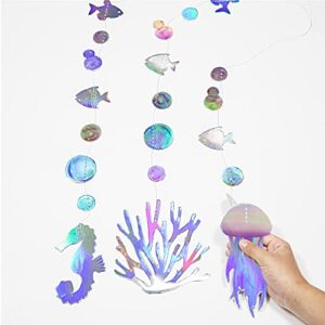 Iridescent Under The Sea Party Garland Decoration for Mermaid Birthday Party Decorations Ocean Theme Banner Streamer Backdrop for Baby Shower Party Supplies