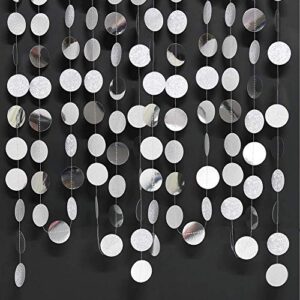 decor365 glitter silver circle dots garland hanging polk dot streamer party decoration string banner backdrop for birthday/wedding/baby shower/engagement/bridal shower/graduation/bday/bachelorette