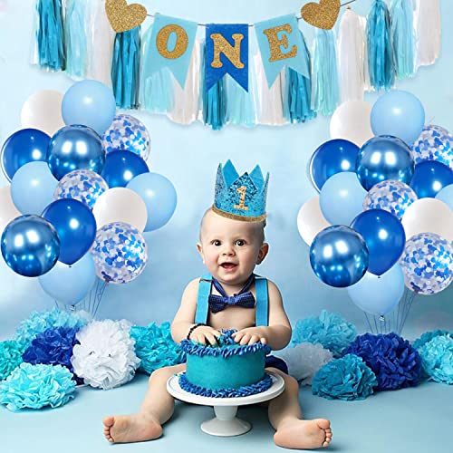 Royal Blue White Confetti Balloons, 60 pcs 12inch Light Blue Metallic Blue and Baby Blue Confetti Balloons for Birthday Boy Baby Shower Graduation Party Decorations