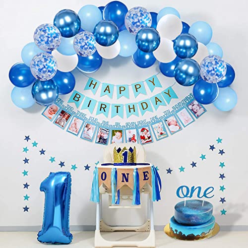 Royal Blue White Confetti Balloons, 60 pcs 12inch Light Blue Metallic Blue and Baby Blue Confetti Balloons for Birthday Boy Baby Shower Graduation Party Decorations