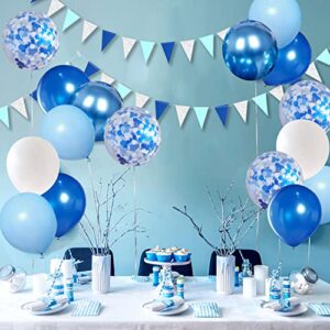 Royal Blue White Confetti Balloons, 60 pcs 12inch Light Blue Metallic Blue and Baby Blue Confetti Balloons for Birthday Boy Baby Shower Graduation Party Decorations