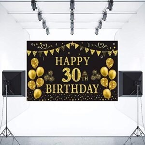 Trgowaul 30th Birthday Backdrop Gold and Black 5.9 X 3.6 Fts Happy Birthday Party Decorations Banner for Women Men Photography Supplies Background Happy Birthday Decoration