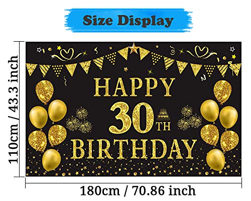 Trgowaul 30th Birthday Backdrop Gold and Black 5.9 X 3.6 Fts Happy Birthday Party Decorations Banner for Women Men Photography Supplies Background Happy Birthday Decoration