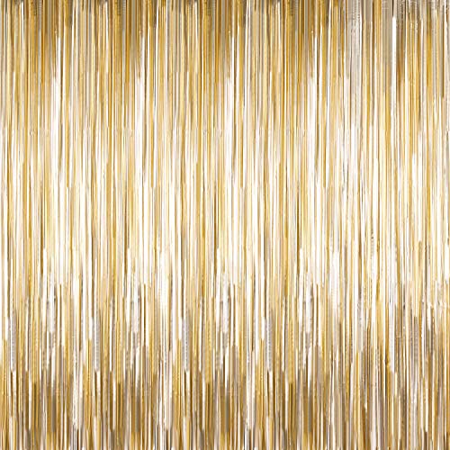 4 Packs Photo Booth Backdrops Foil Curtains Metallic Tinsel Backdrop Curtains Door Fringe Curtains for Wedding Birthday Christmas Halloween Disco Party Favour Decorations (Matt Light Gold)