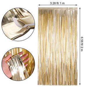 4 Packs Photo Booth Backdrops Foil Curtains Metallic Tinsel Backdrop Curtains Door Fringe Curtains for Wedding Birthday Christmas Halloween Disco Party Favour Decorations (Matt Light Gold)