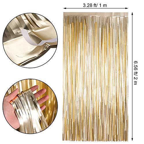 4 Packs Photo Booth Backdrops Foil Curtains Metallic Tinsel Backdrop Curtains Door Fringe Curtains for Wedding Birthday Christmas Halloween Disco Party Favour Decorations (Matt Light Gold)