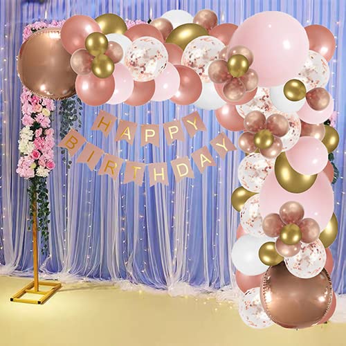 Rose Gold Balloon Arch Kit, 131PCS Balloon garland kit with Foil Curtain for Baby Shower Wedding Birthday Bachelorette Holiday Anniversary Graduation Party Decorations Supplies for Girls and Women