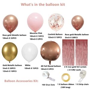 Rose Gold Balloon Arch Kit, 131PCS Balloon garland kit with Foil Curtain for Baby Shower Wedding Birthday Bachelorette Holiday Anniversary Graduation Party Decorations Supplies for Girls and Women