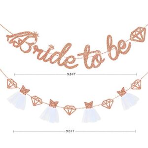 pinkblume Rose Gold Bride To Be Banner Sign Double Sided Glitter Paper 3D Wedding Dress Diamond Bride Garland Bunting for Bridal Shower Wedding Engagement Bachelorette Hen Party Decorations Supplies