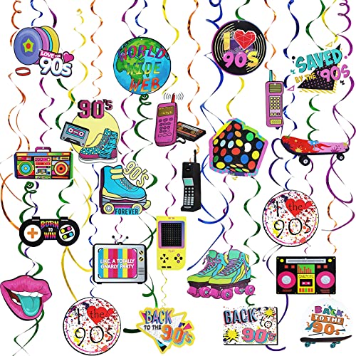 30 pcs 90s Party Decorations Hanging Swirls for Adults Back to 1990's Party Decor Favors for 90s Theme Birthday Party Decorations Supplies