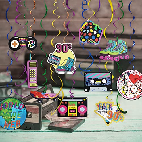 30 pcs 90s Party Decorations Hanging Swirls for Adults Back to 1990's Party Decor Favors for 90s Theme Birthday Party Decorations Supplies