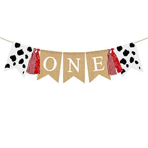 Rainlemon Farm Boy Girl 1st Birthday Party One High Chair Banner Barnyard Cow Theme First Birthday Highchair Garland Decoration