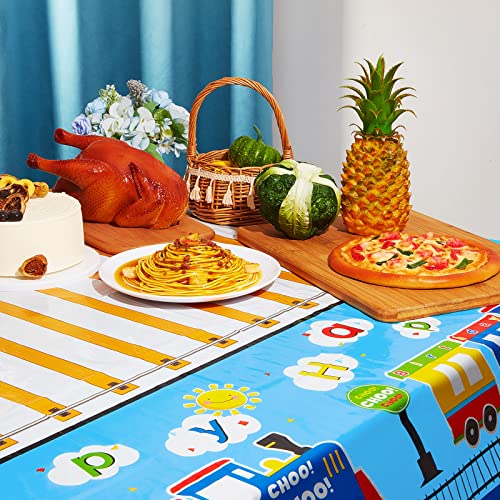 Irenare Train Plastic Tablecloths Train Birthday Party Supplies Train Party boy Tablecovers Train Party Decorations 51 x 87 Inch(3 Pieces)