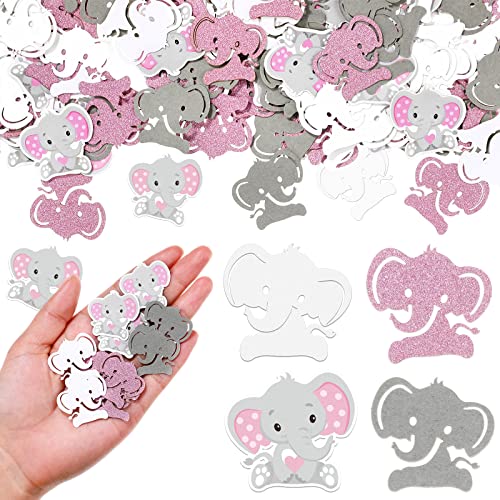 320 Pcs Baby Elephant Baby Shower Confetti,Elephant Baby Shower Decoration Elephant Theme Table Party Confetti for Baby Shower Gender Reveal Party Supplies (Pink, Gray, White)