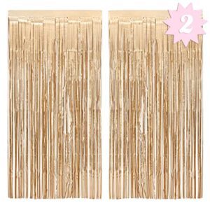 xo, fetti party decorations matte gold fringe foil curtain – set of 2 | bachelorette, bridal shower backdrop, wedding, birthday photo booth