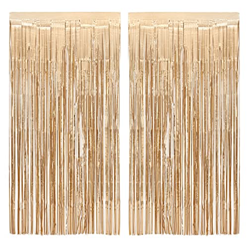 xo, Fetti Party Decorations Matte Gold Fringe Foil Curtain - Set of 2 | Bachelorette, Bridal Shower Backdrop, Wedding, Birthday Photo Booth