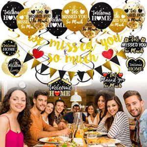 Welcome Home Decorations, 40Pcs We Missed You So Much Banner Balloon Hanging Swirls Kit, Gold Welcome Back Theme Sign Party Supplies, Homecoming Party Decor