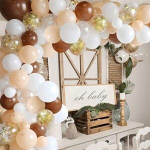 Brown and Nude Latex Balloons Set, 50 Pcs 12 Inch Tan Brown Nude White Gold Confetti Party Balloons for Birthday Baby Shower Engagement Wedding Anniversary Party Decorations