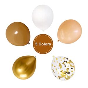 Brown and Nude Latex Balloons Set, 50 Pcs 12 Inch Tan Brown Nude White Gold Confetti Party Balloons for Birthday Baby Shower Engagement Wedding Anniversary Party Decorations