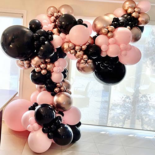 143Pcs Rose Gold Balloon Arch Garland Kit, Black Pink and Rose Gold Balloons 5/10/18 Inch for Women Girls Party Birthday Wedding Bridal Shower Bachelorette Engagement Anniversary Graduations Retirement New Year Party Supplies Backdrop Decorations…